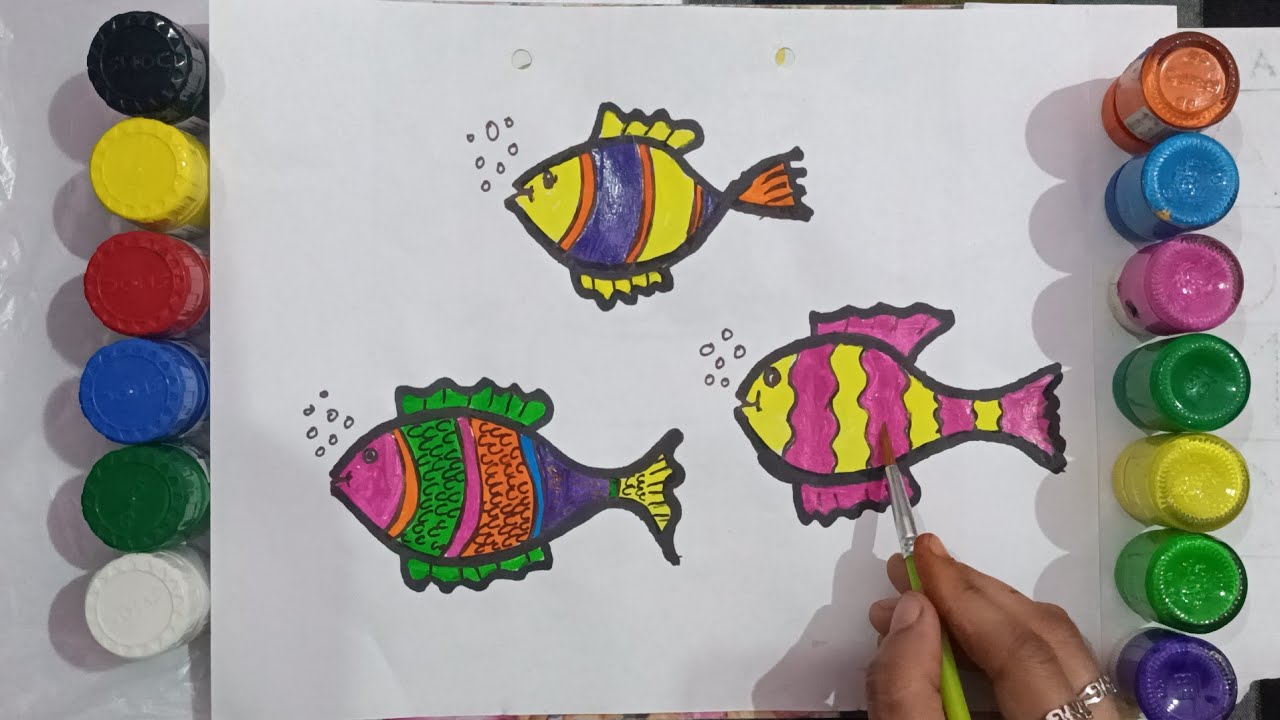 How to draw and colour fish || Learn How to draw and colour 3 different ...