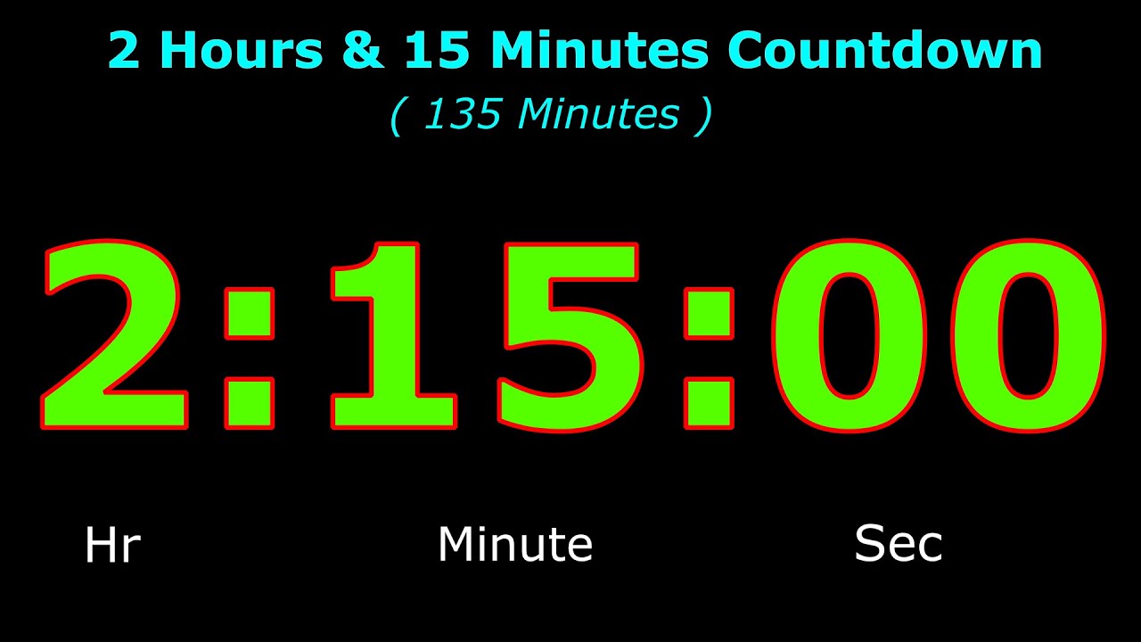 2 Hours 15 Minutes Countdown Reverse Time 135 To 0 Minute Timer