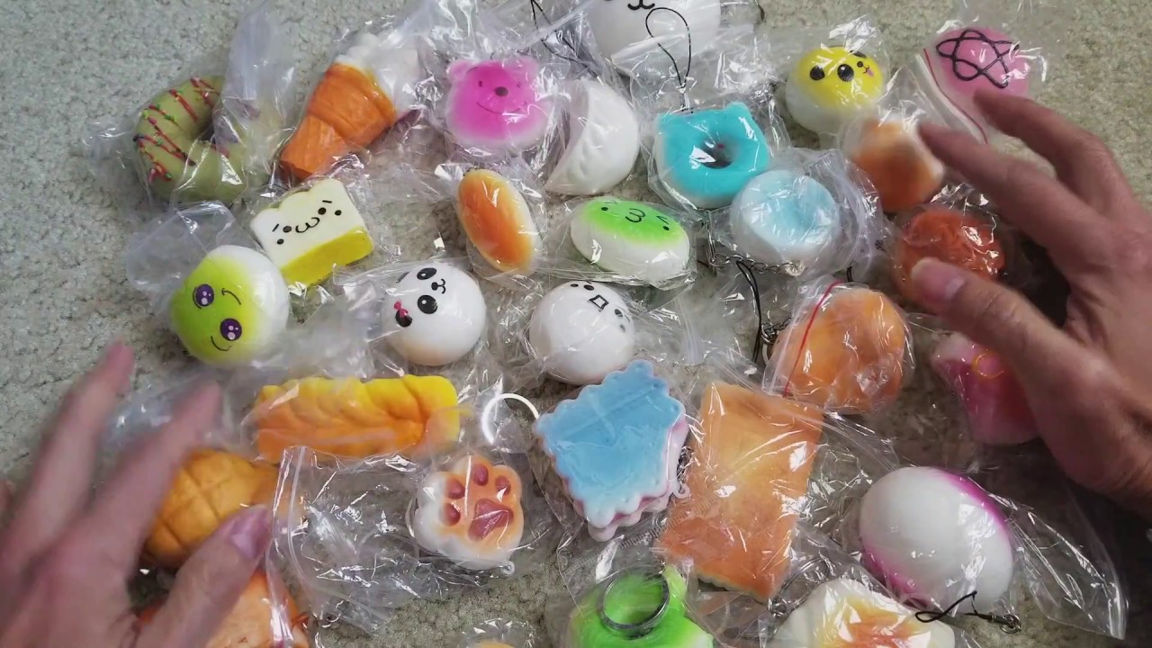 Unboxing 30 PC Kawaii TOY Soft Squishy Keychain Smartphone Charms Slow ...