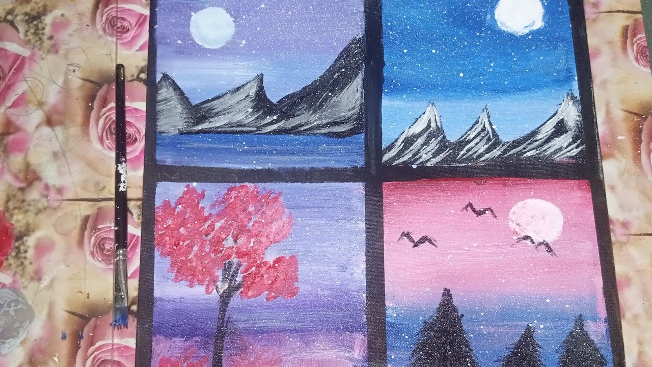 Full Moon| 4 Easy Moonlight scenery painting for Beginners | Acrylic ...