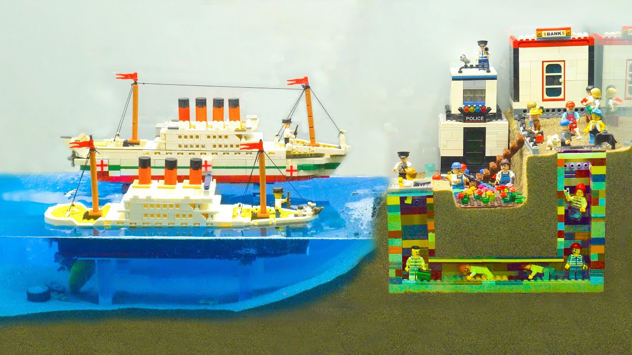 Dam Collapses Diorama - Titanic & Britannic Lego Ship Sinks - Lego City ...