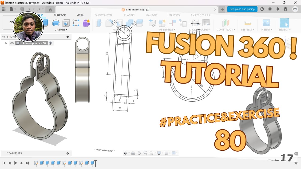 FUSION 360 TUTORIAL : STEP BY STEP WITH DRAWING | PRACTICE 80 - YouTube