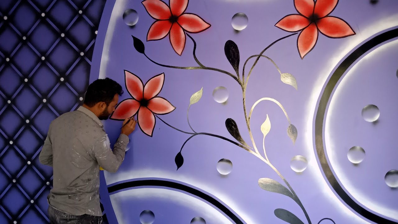 3d spray paint design|3d flower design|masking tape design|new wall ...