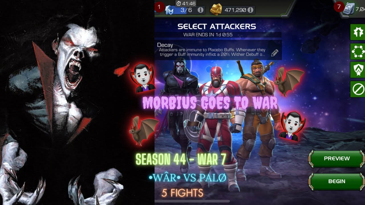 Morbius first ever AW | •WÂR vs PALØ | Season 44 War 7 | MCOC - Marvel ...