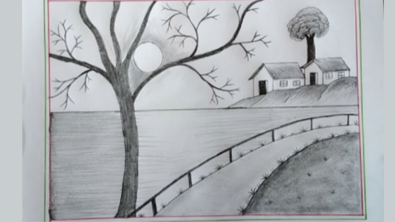 Easy Scenery Drawing With Pencil || Pencil Shedding Scenery Drawing ...