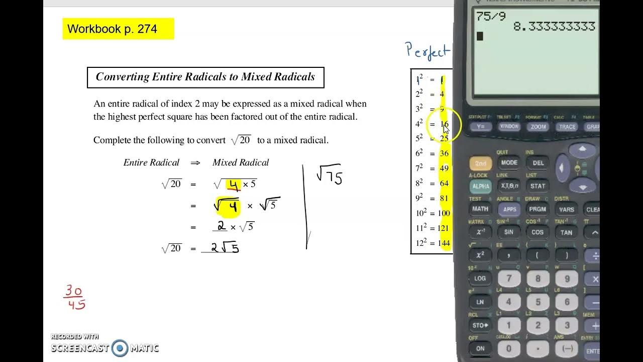 Math 20-2 Unit 1 Radicals-Simplify Entire radicals (NB) - YouTube