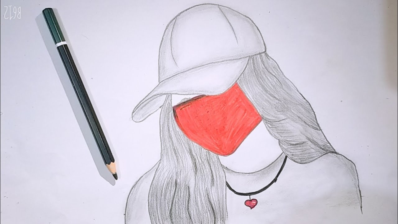 how to draw a girl wearing mask with cap||step by step tutorial - YouTube