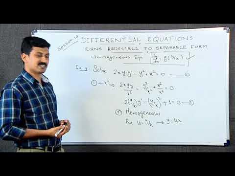 DIFFERENTIAL EQUATIONS REDUCIBLE TO SEPARABLE- HOMOGENEOUS METHOD#swayamprabha #ch08sp - YouTube