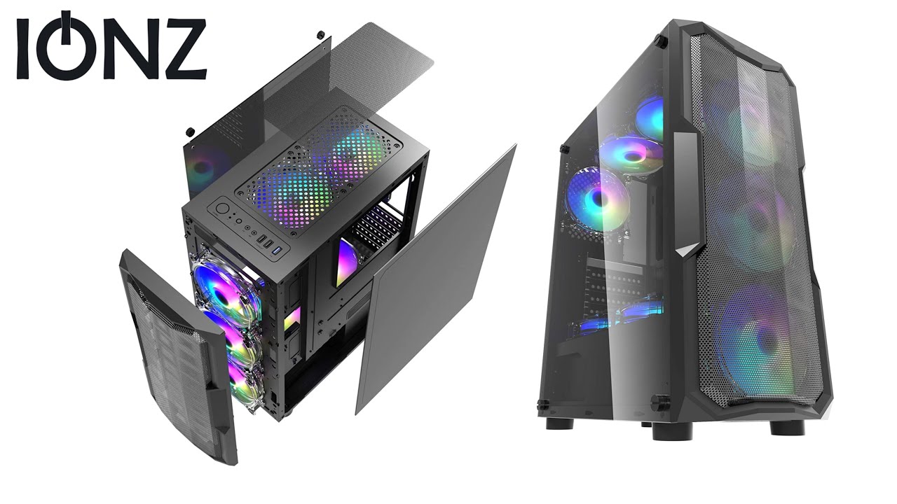 IONZ KZ05 Gaming ATX Mesh Case Included 3 RGB Fans REVIEW KAZA UK - YouTube