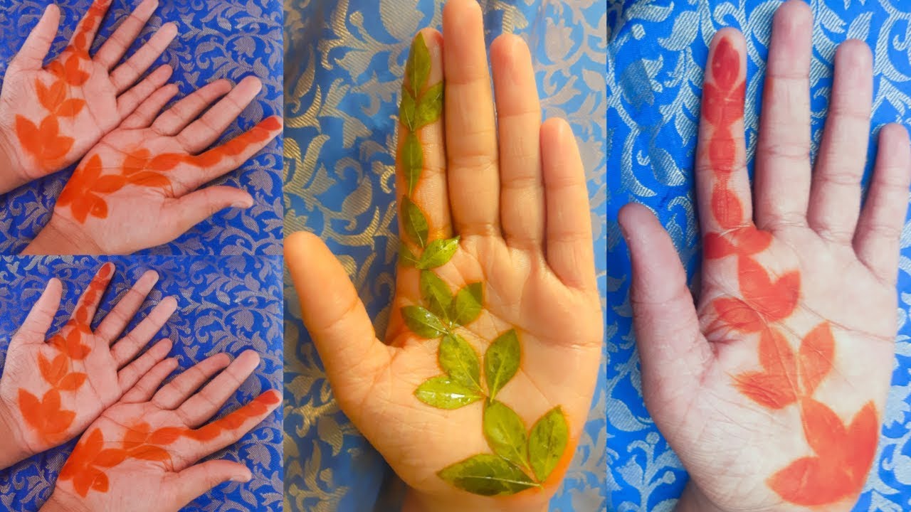 Henna leaves design using axe oil || Simple Henna leaves design ...