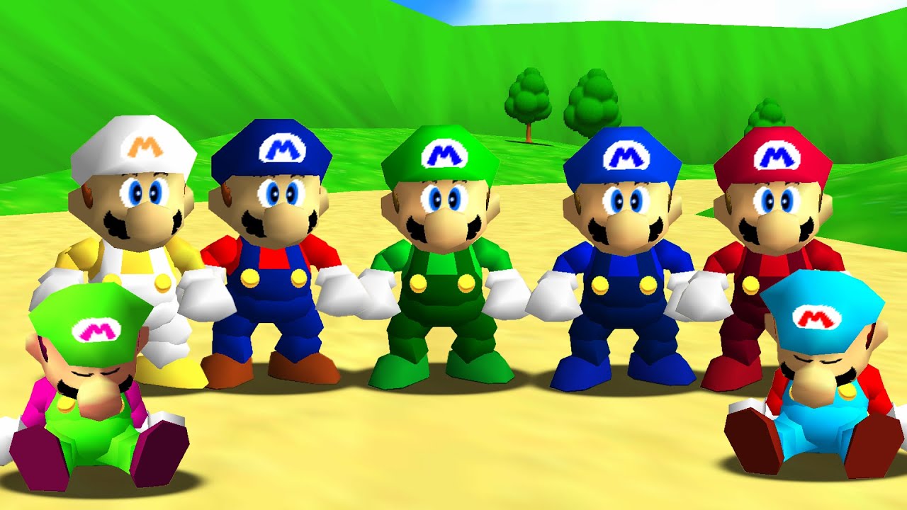 Super Mario 64 - All Mario Outfits (2 Players) - 100% Full Game ...