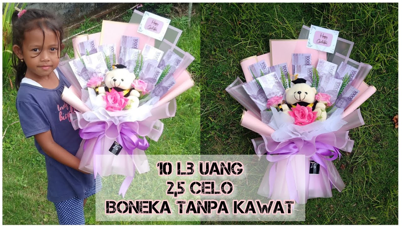 TUTORIAL BUKET BONEKA DAN UANG 10 RIBUAN || BUKET UANG GEMBUL DAN MUDAH ...