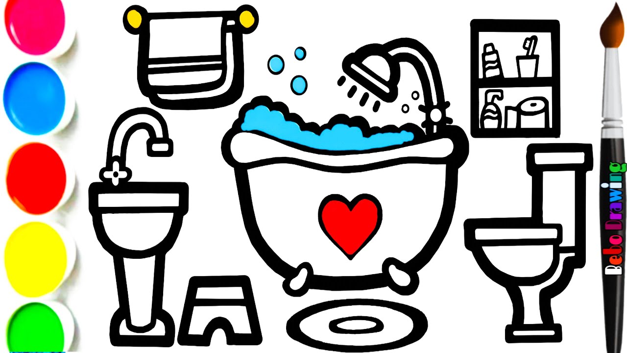 Toilet Bathroom drawing painting for kids & toddlers | drawing basic ...