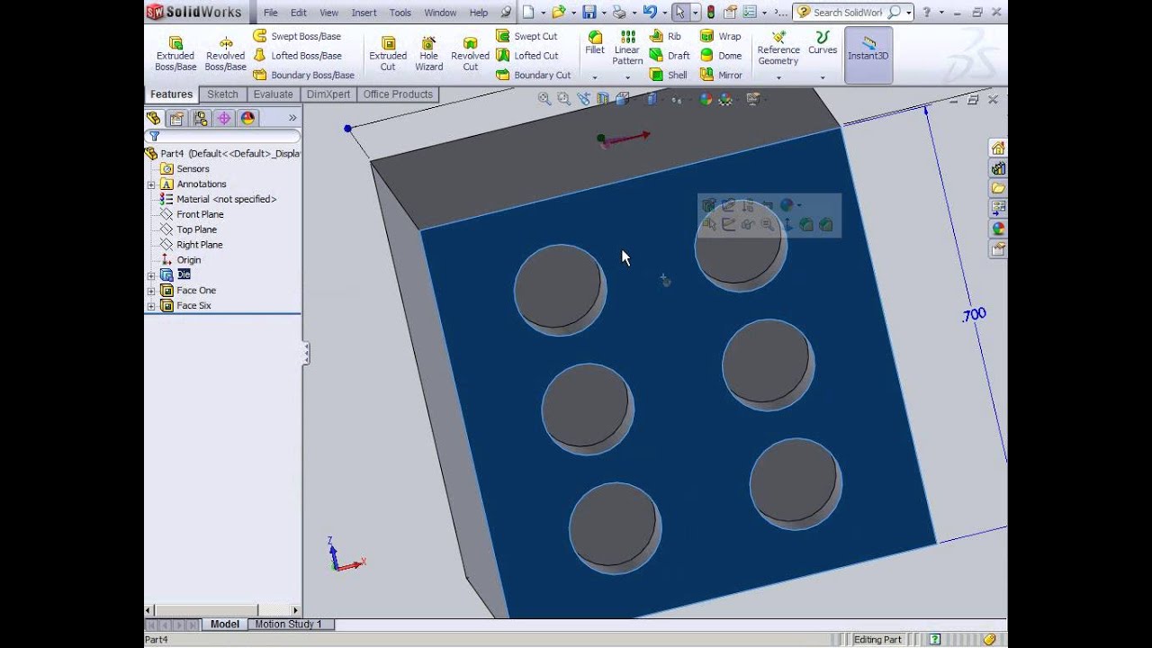 Create Six-Sided Die in SolidWorks, 2 of 3 - YouTube