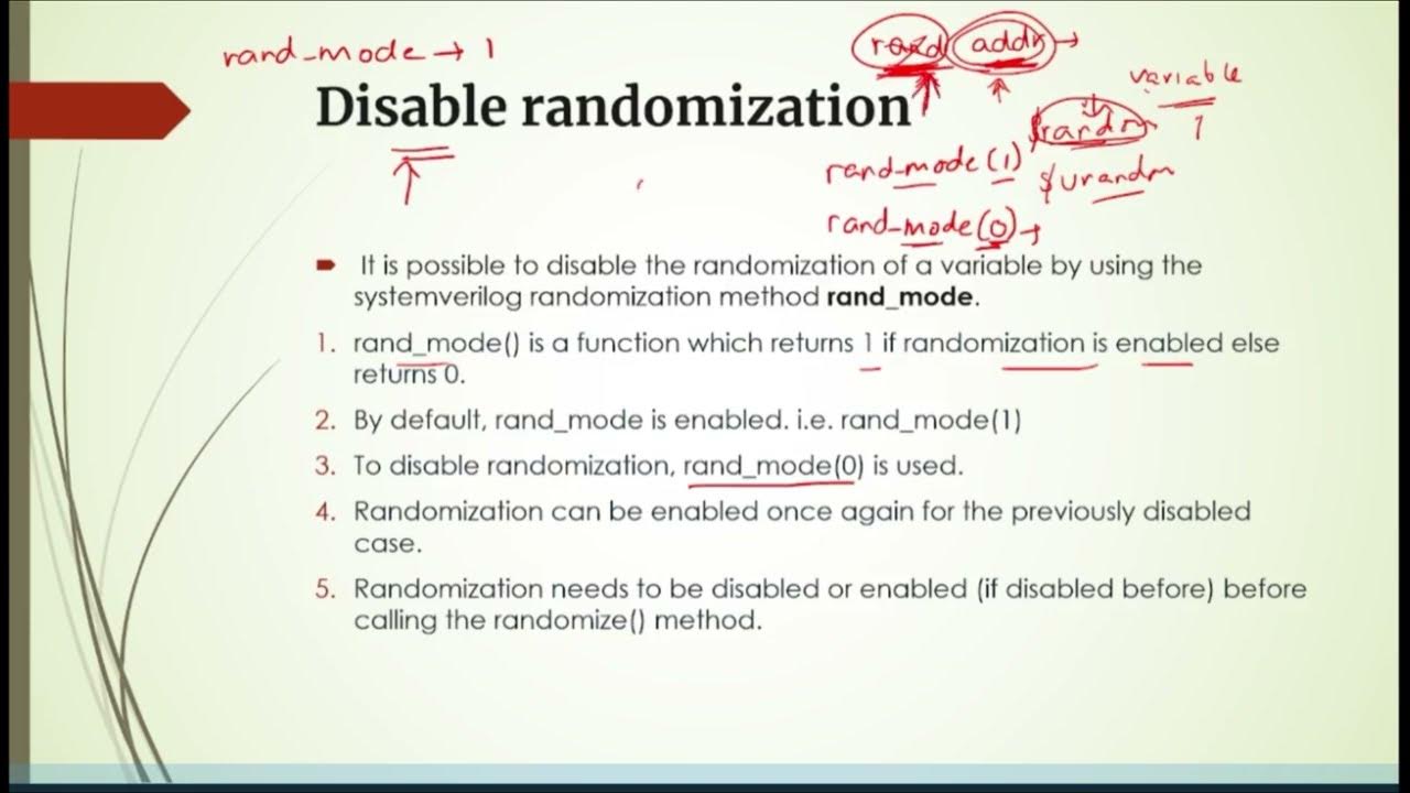 HOW TO DISABLE RANDOMIZATION IN SV| IS THERE RANDOM DISABLING IN VERILOG|HOW TO ENABLE AFTER ...