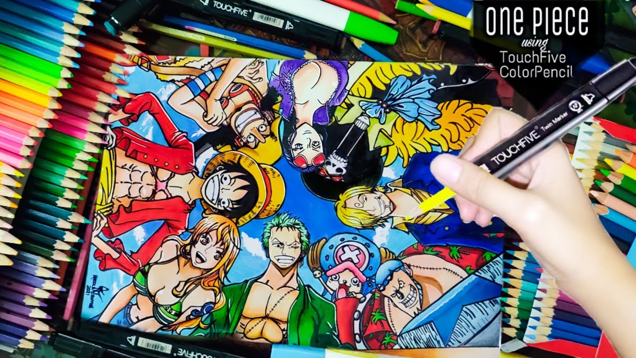 ONE PIECE Drawing using TouchFive Makers and Colour Pencil - YouTube
