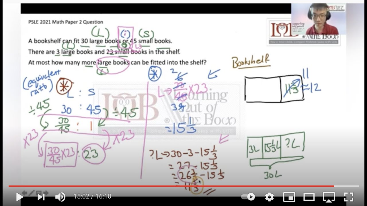 PSLE 2021 Math Q3 Paper 2 "Bookshelf, Large Books and Small Books ...