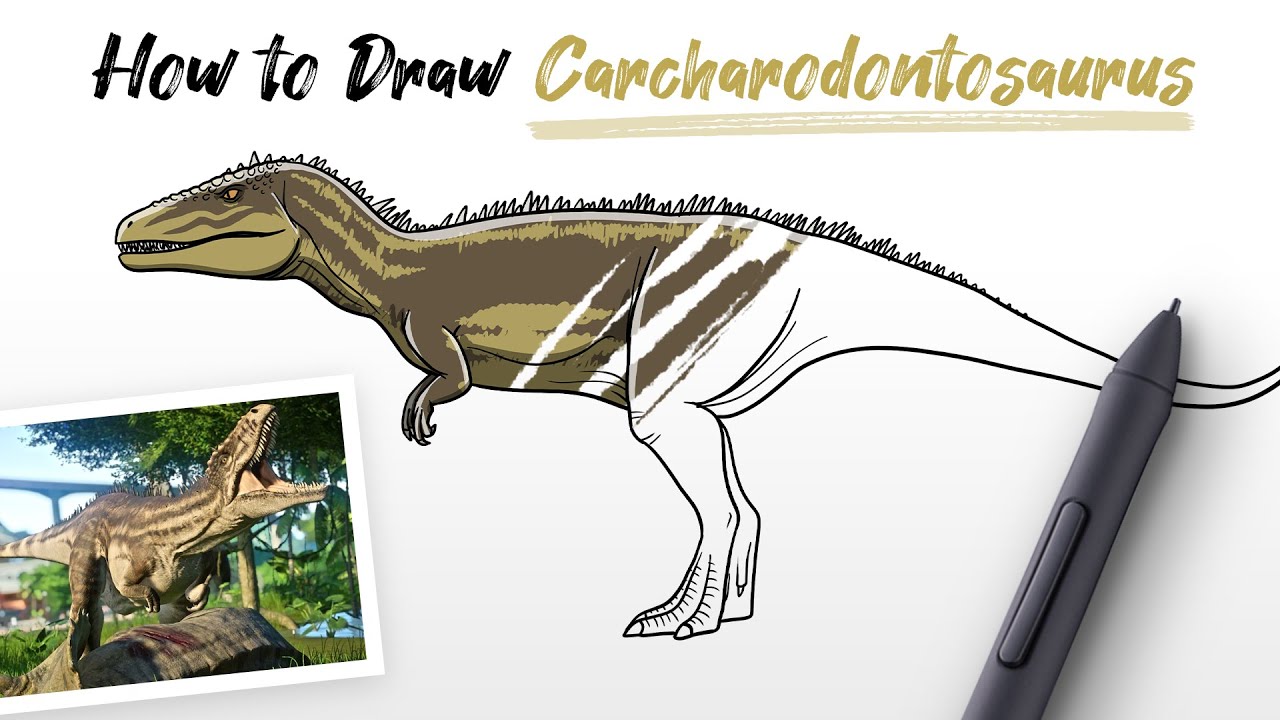 How to Draw Carcharodontosaurus dinosaur from Jurassic World Easy Step ...