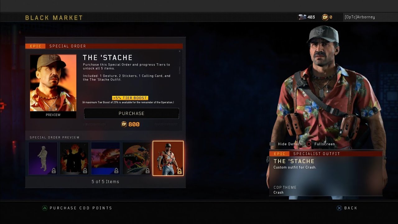 Black Ops 4 New Crash The Stache Outfit Showcase - YouTube