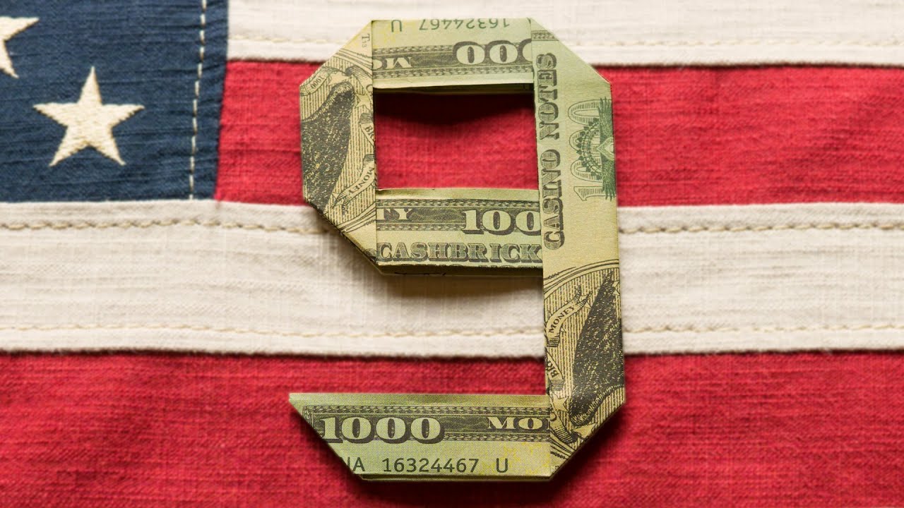 Dollar origami NUMBER 9 - how to fold numbers out of money # 9/10 - YouTube