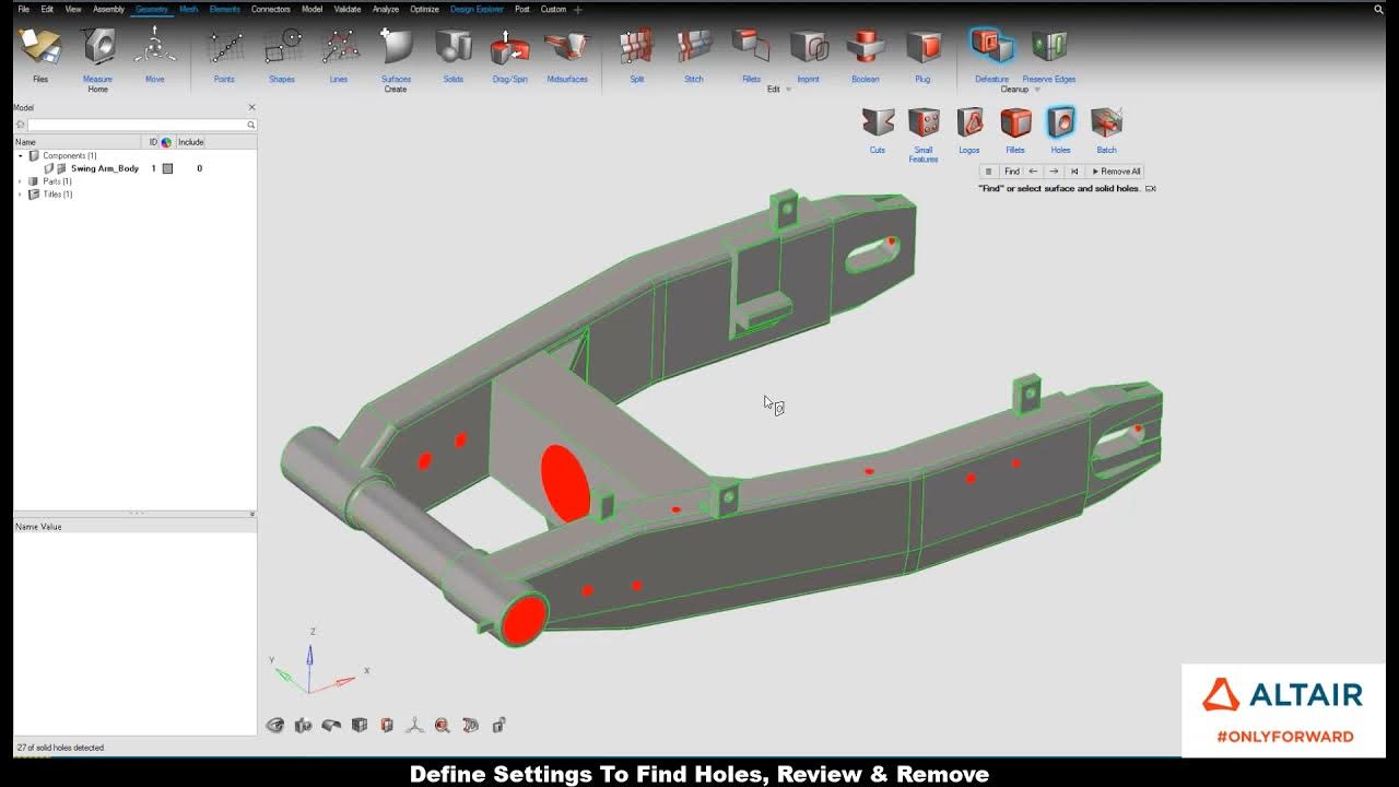 Learn HyperWorks Interface - DEFEATURE HOLES - YouTube