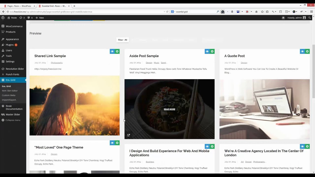 How to create 3 columns masonry blog with essential grid - YouTube