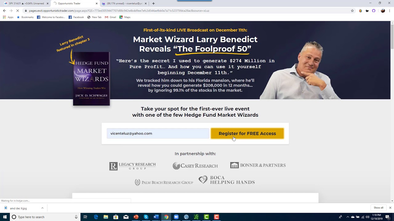 Manana webinar de Leyenda Larry Benedict www.wallstreetteacher.com ...