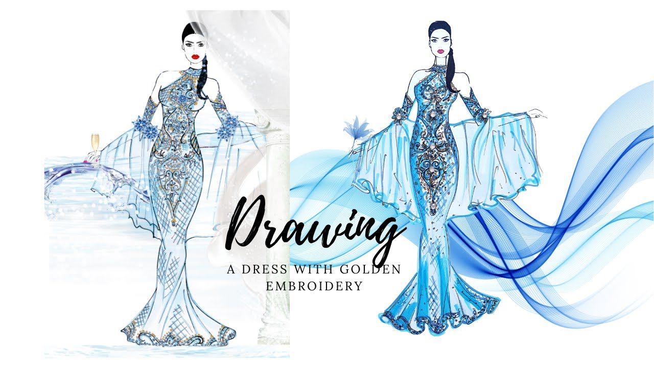 Drawing a blue dress with markers - YouTube