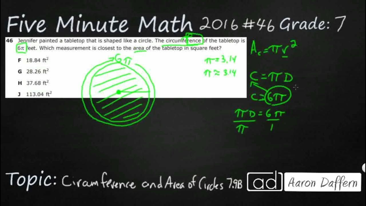 7th Grade STAAR Practice Circumference and Area of Circles (7.9B - #3 ...