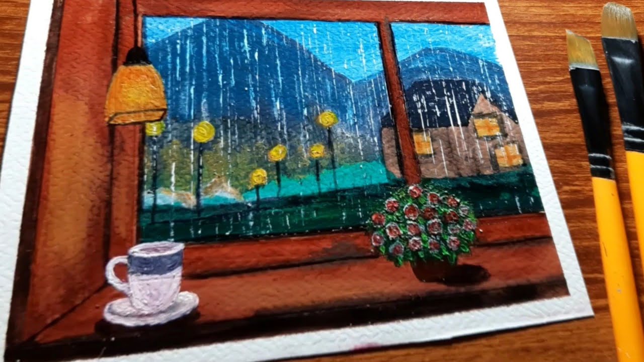 A Rainy Window Painting / Acrylic Painting step by step tutorial for ...