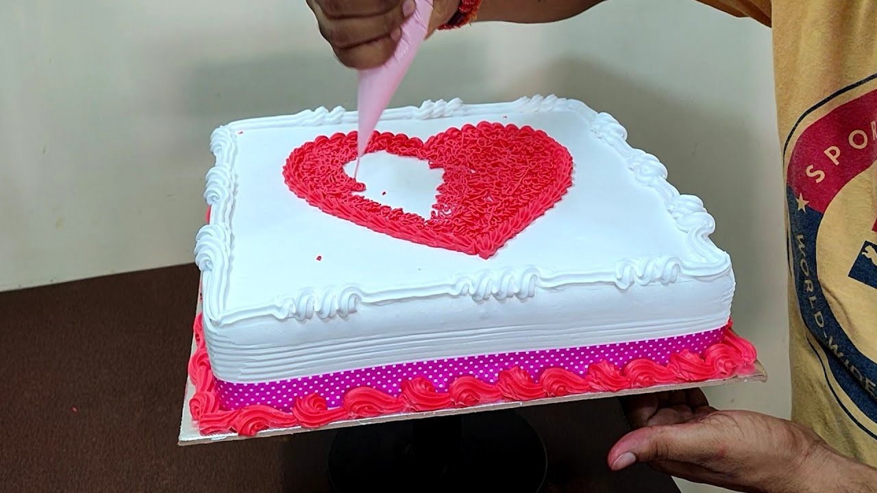 Square Heart Shape Annverisy Cake ideas | Red and white Colour ...
