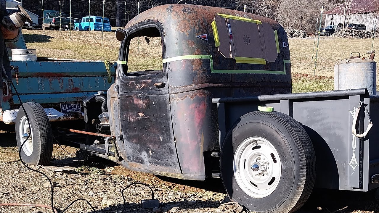 1st part of chopping the top on a 46 chevy truck - YouTube