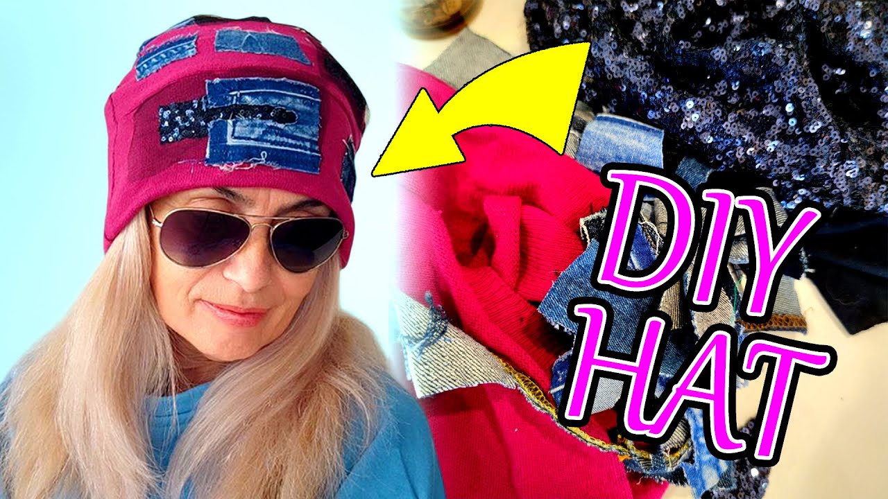 Sewing Patchwork Denim Beanie Hat/DIY Slouchy Winter Hat from Denim ...