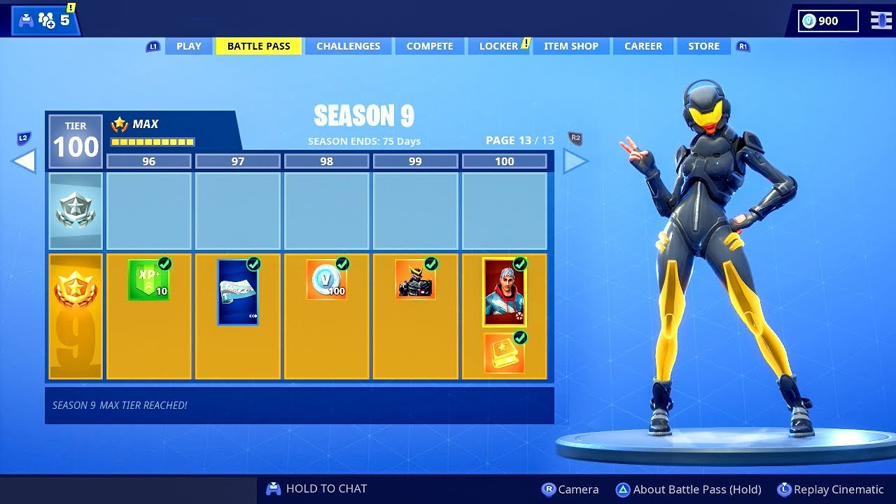 *NEW* SEASON 9 BATTLE PASS (100 Tiers UNLOCKED) Fortnite Battle Royale ...