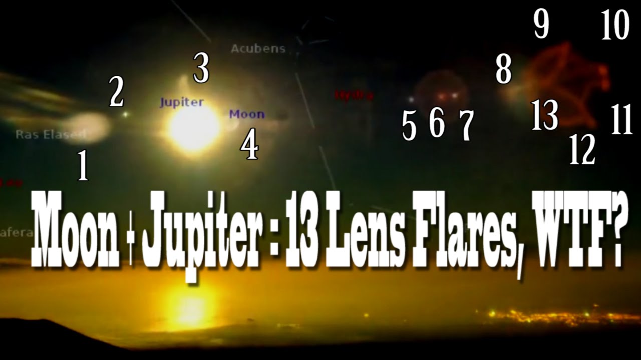 Jupiter + the Moon = 13 Lens Flares. WTF? It looks like a planetary ...