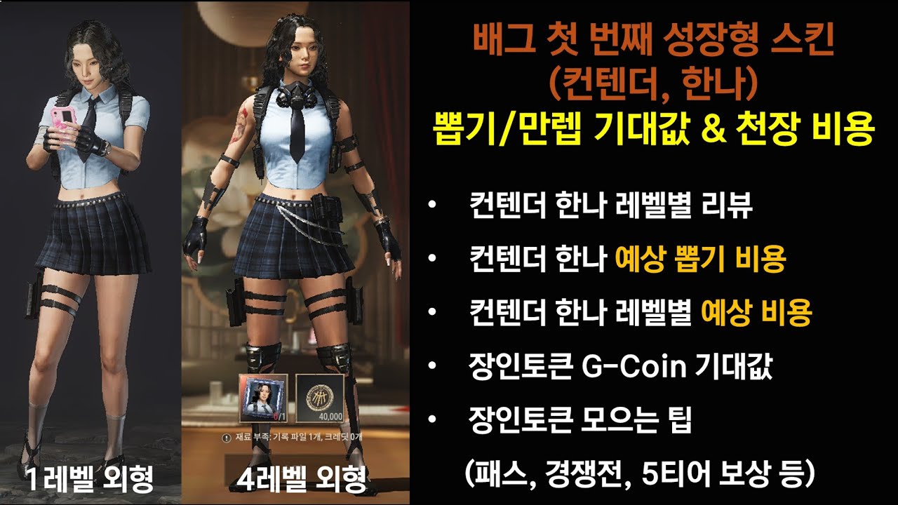 배그 스킨 배그 최초 성장형 코스튬 컨텐더 한나 리뷰 And 예상 뽑기만렙 비용 분석 50개 뽑기 영상 Youtube