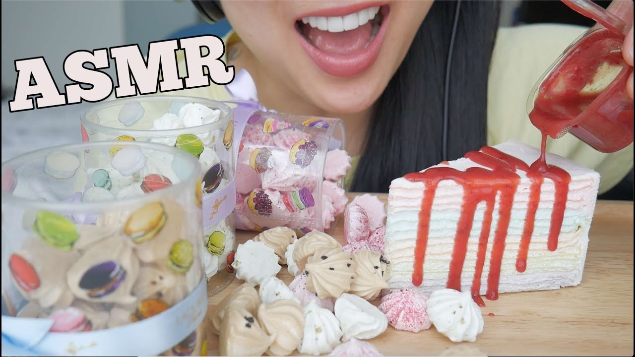 ASMR CREPE CAKE + Mini Meringue (SOFT CRUNCHY EATING SOUNDS) | SAS-ASMR ...