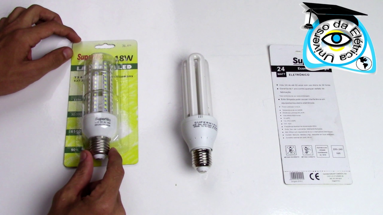 Lampada LED x Lampada Fluorescente Comparação Técnica e Prática - YouTube