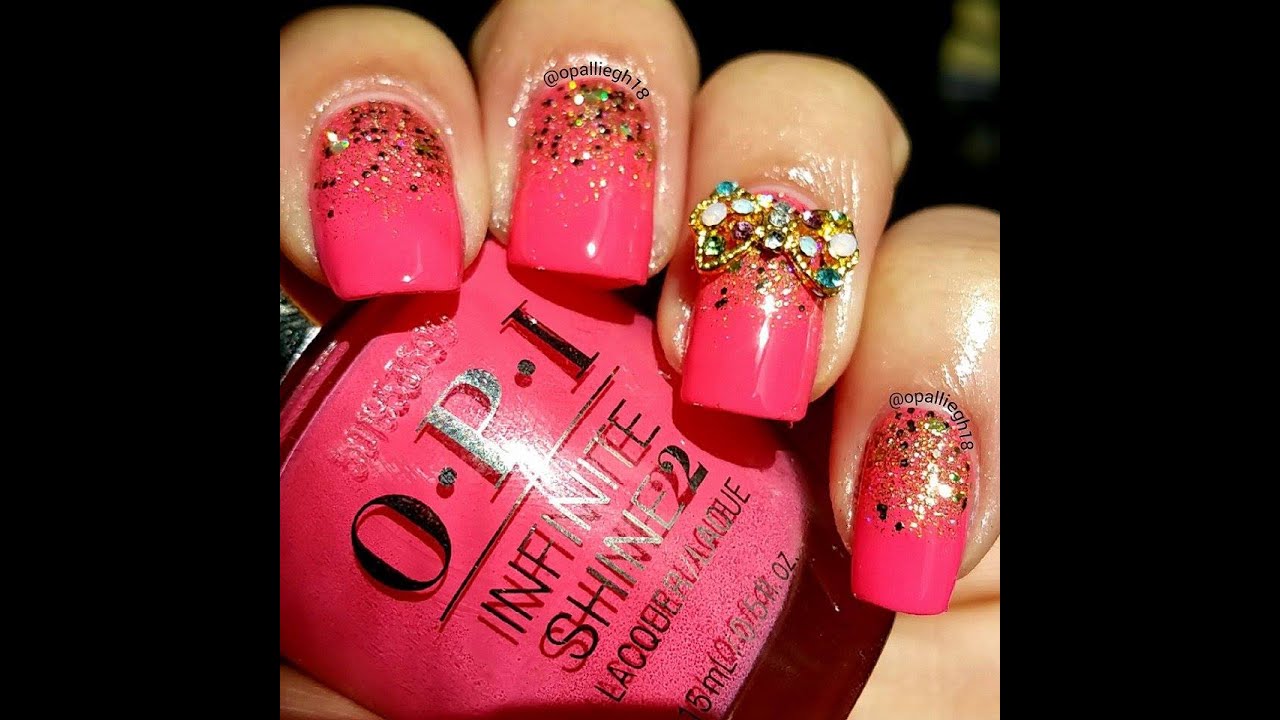 HOW TO GLITTER GRADIENt- PINK PROM NAILS - YouTube
