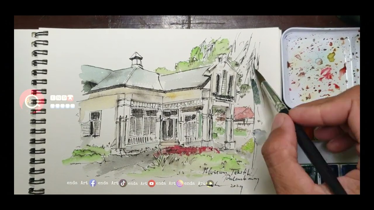 sketsa warna Museum Tekstil Palembang - YouTube