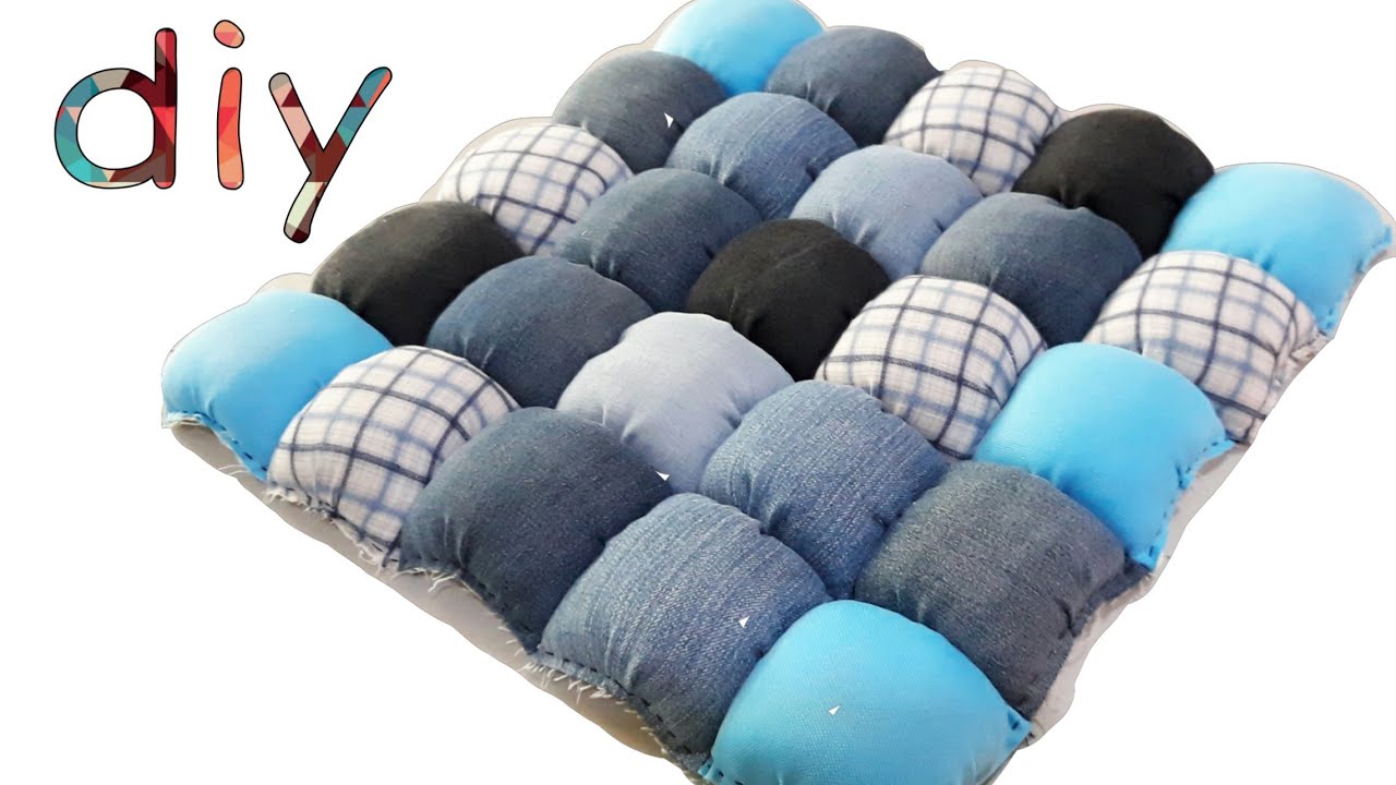 DIYเบาะรองนั่งจากเศษผ้า|How to make a Bubble Puff Quilt|DIY Patchwork Cushion - YouTube