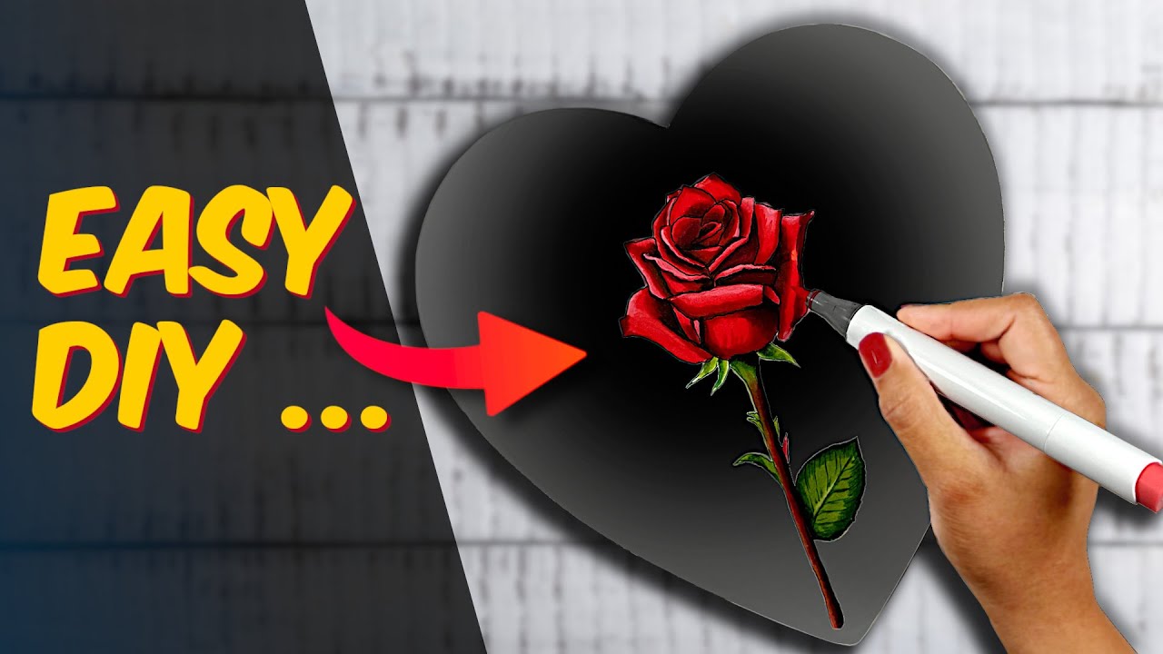 Valentines Day Special Drawing | Rose In A Heart Step by Step DIY ...