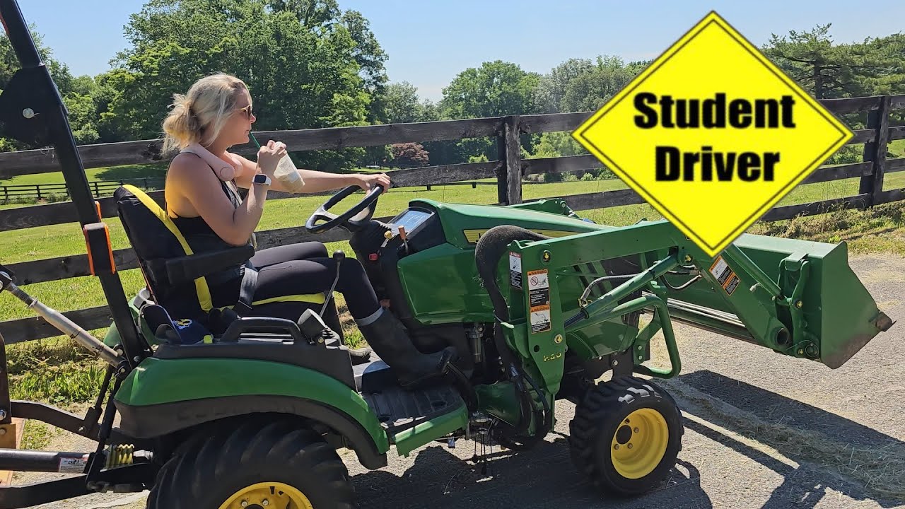 Watch Allison Learn to Brushhog and Drive a Tractor - YouTube