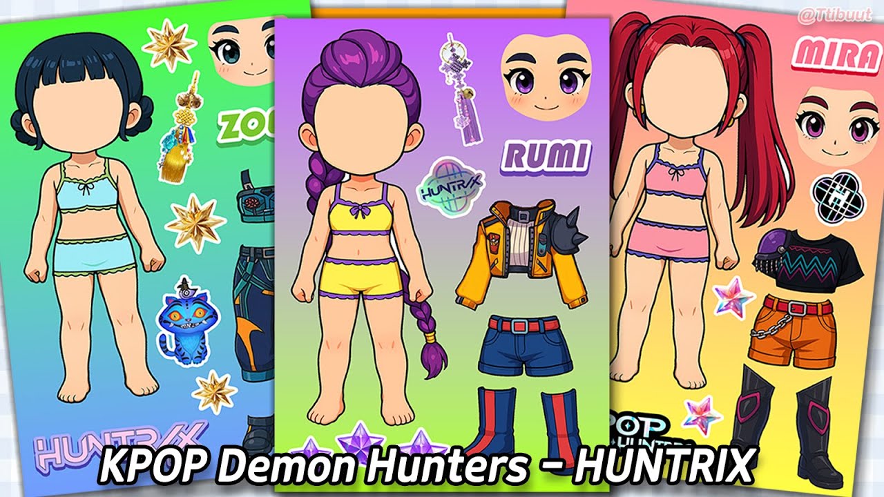 KPOP Demon Hunters HUNTRIX Sticker Book 케이팝 데몬 헌터스 헌트릭스 스티커 꾸미기 Asmr ...