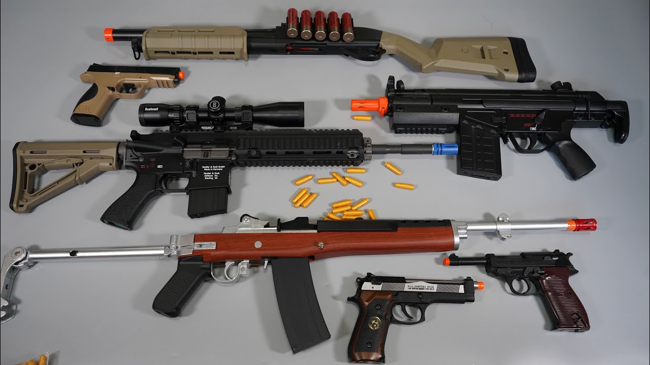 DMR Sniper Rifle Airsoft Toy Gun - Shell ejecting Ruger Mini-14 - M870 ...