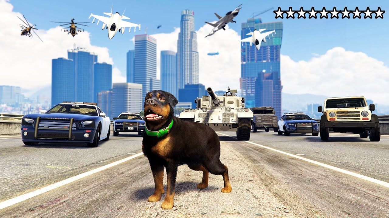 الكلب شوب ضد عشرة نجمات في جي تي أي 5 | GTA V Chop vs 10 Star Wanted ...