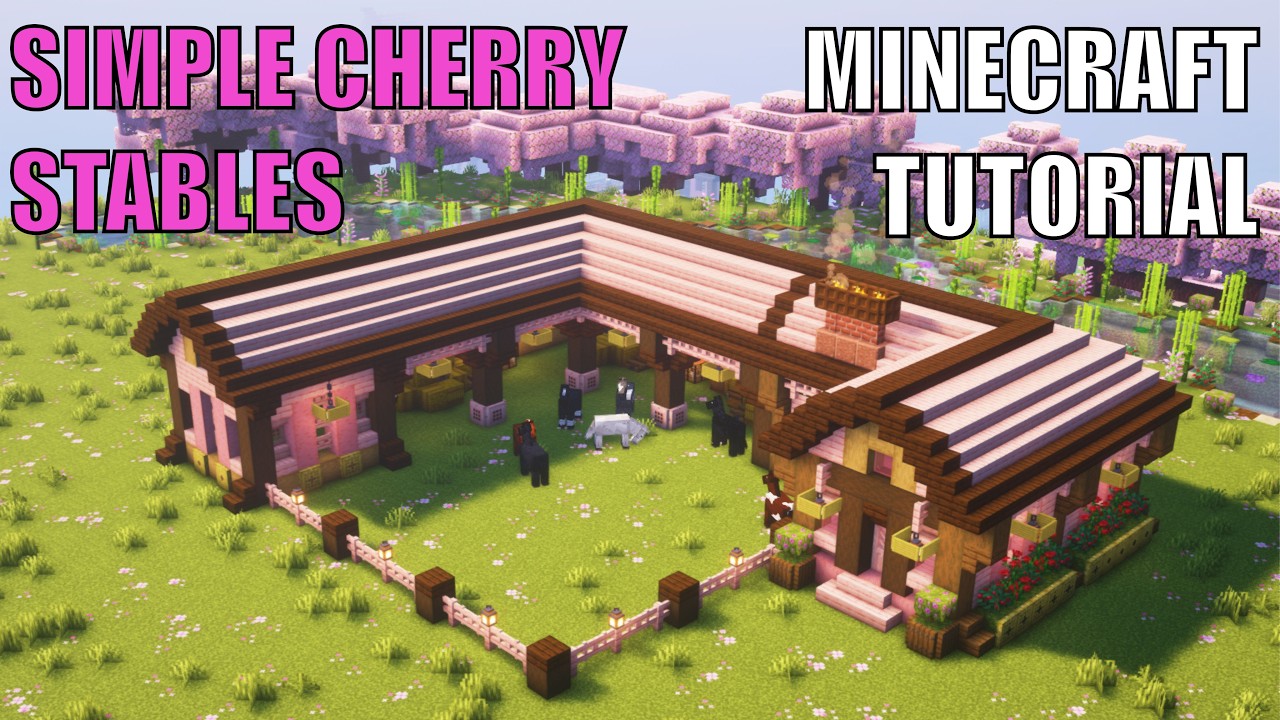 Minecraft Simple Cherry Blossom Stables Tutorial - YouTube