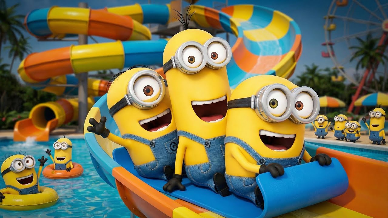 Water Park Adventure 🌊🎢😱 Can the Minions Conquer the Giant Water Slide ...