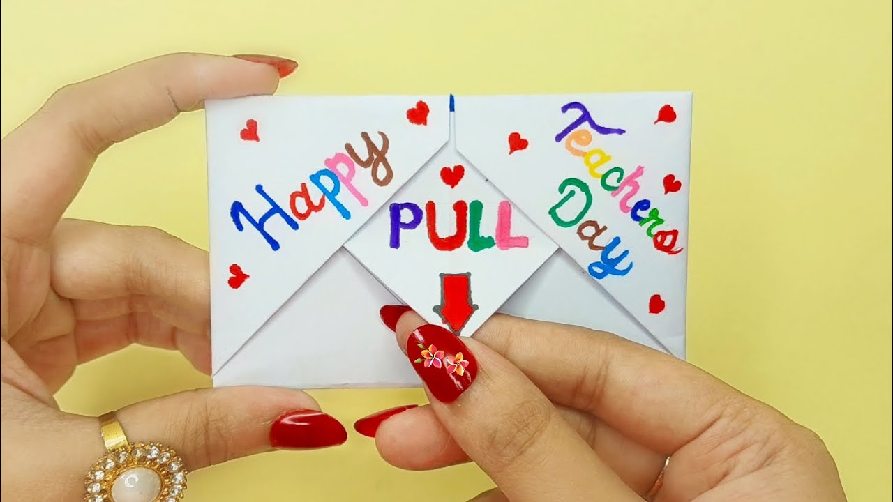 Teacher's day origami pull tub card / origami surprising card for ...