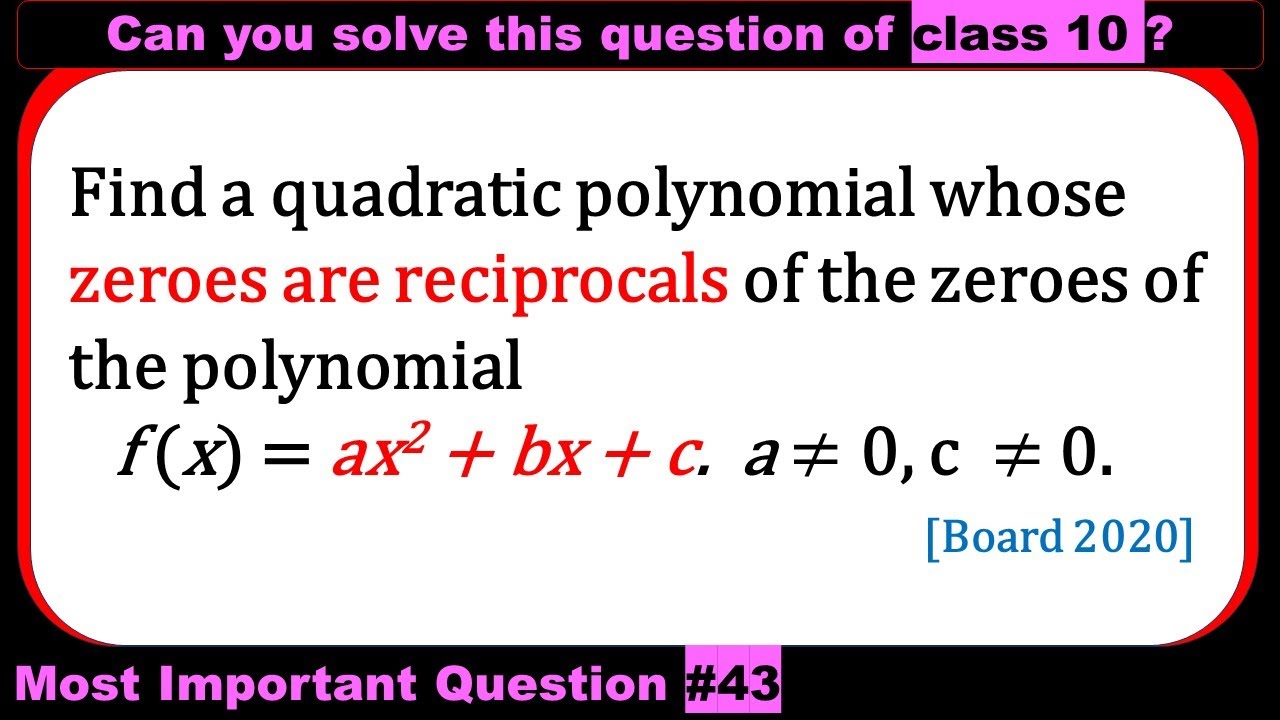 MIQ 43 | Most Import question Class 10 Polynomials | PYQ (Previous year ...